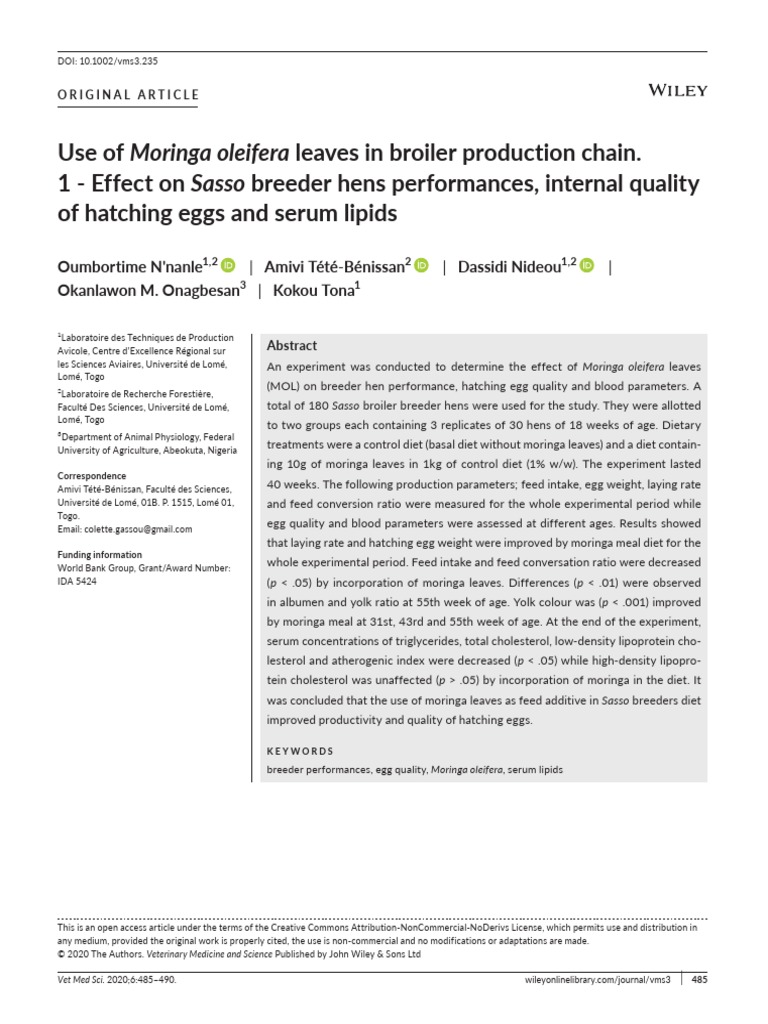 Moringa in Poultry Farming | PDF | Chicken | Yolk