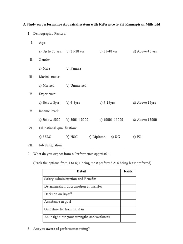 Questionnaire 1 | PDF | Performance Appraisal | Applied Psychology