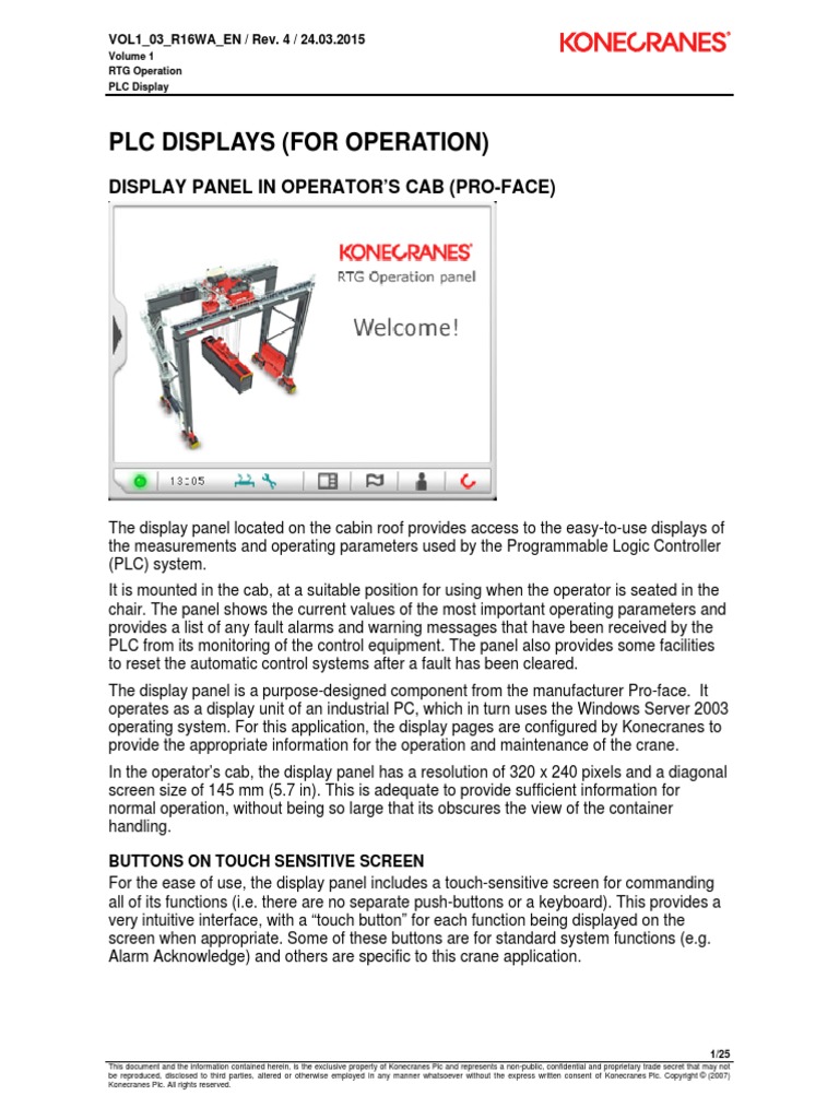 PLC Displays (For Operation) : Display Panel in Operator'S Cab (Pro ...