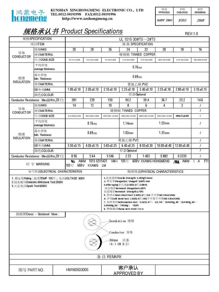 Product Specifications: UL 1015 30#TS 2#TS | PDF