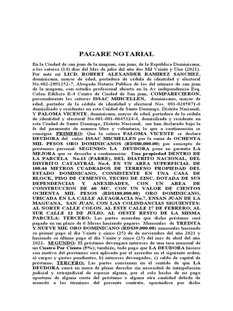 PAGARE NOTARIAL-robert | PDF | Pagos | República Dominicana