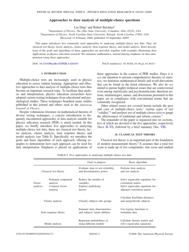Approaches To Data Analysis of Multiple-Choice Questions | PDF | Factor ...