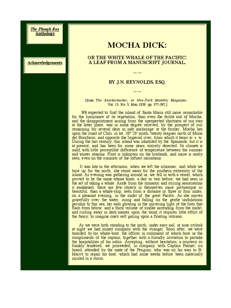 Mocha Dick or The White Whale of The Pacific A Leaf From A Manuscript Journal. | PDF | Rowing ...