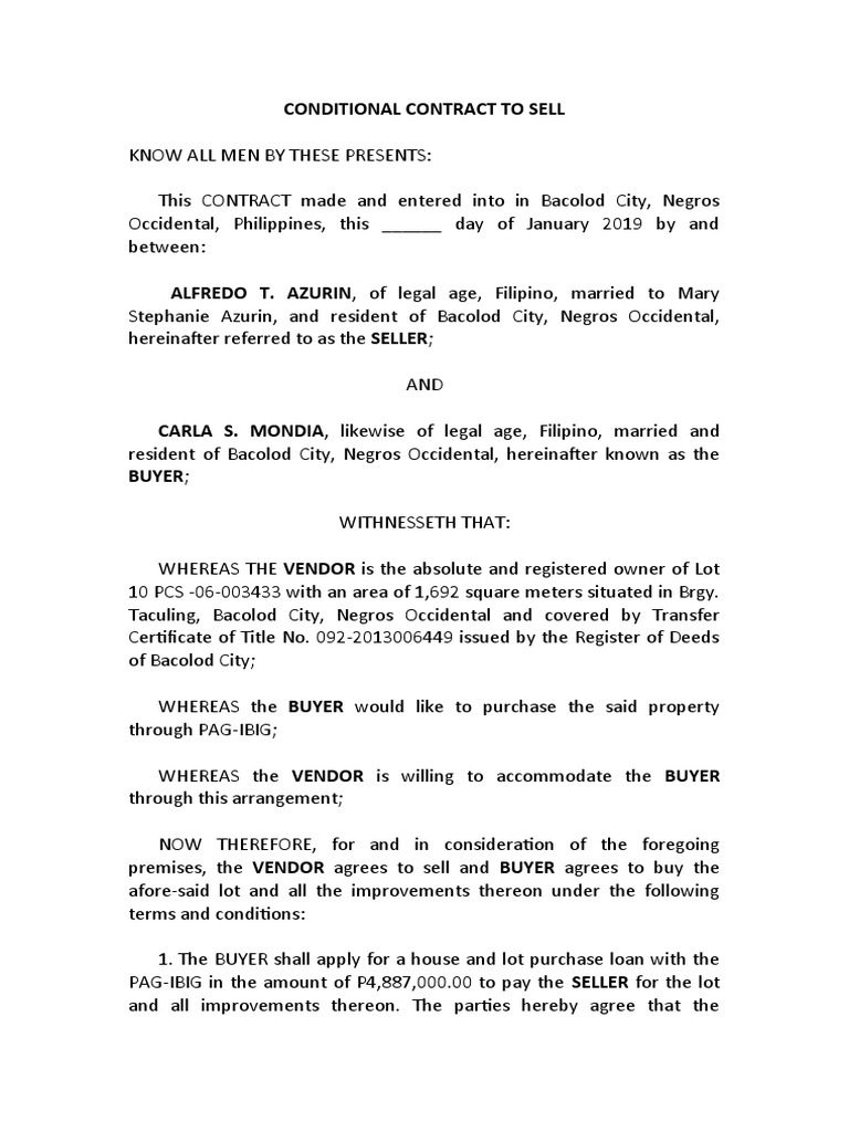 Conditional Contract To Sell-Mondia | PDF | Private Law | Common Law