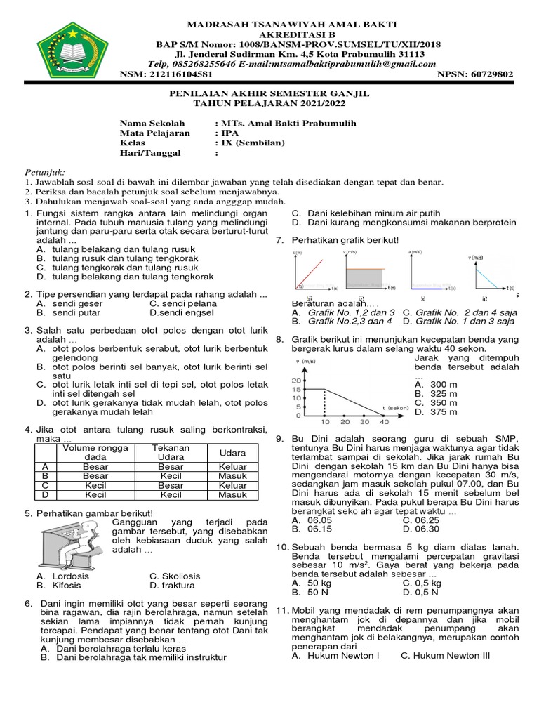 Soal Uas Ipa Kelas Viii 2021 Ab | PDF