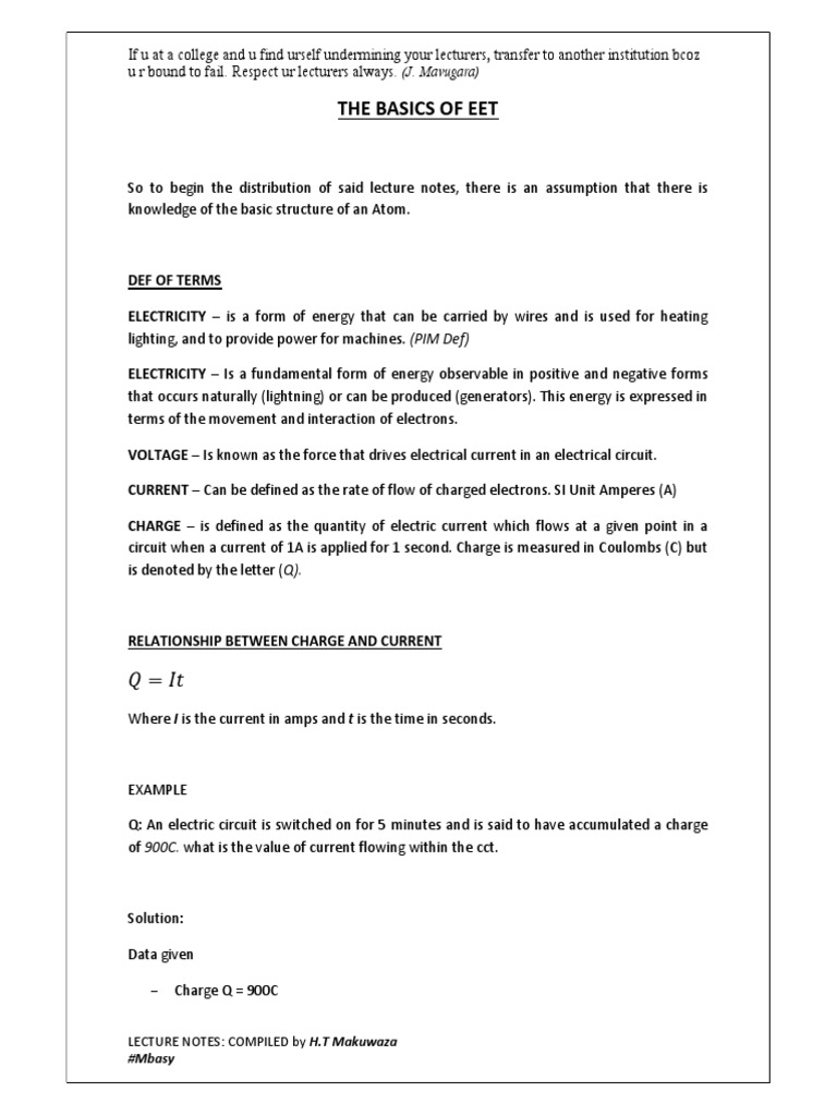Basics of EET | PDF | Electrical Resistance And Conductance ...