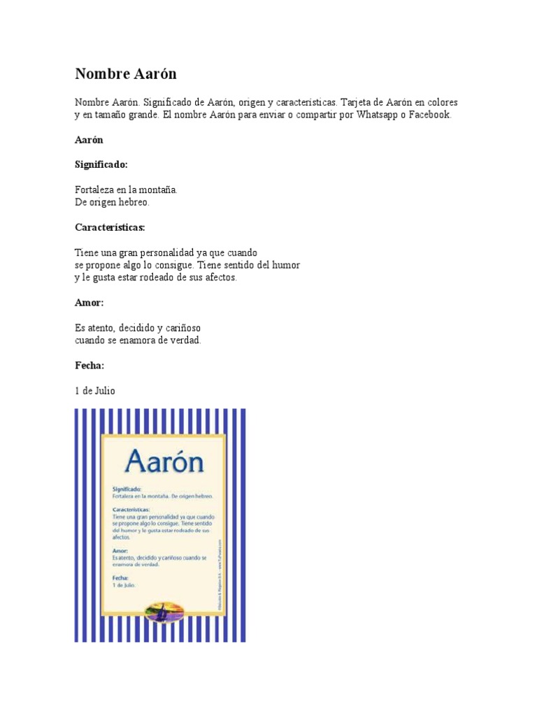 Significado y características del nombre Aarón | PDF