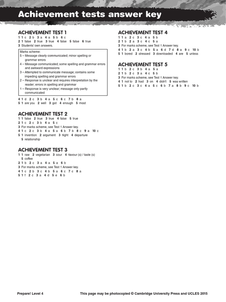 Achievement Tests Answer Key: Achievement Test 1 Achievement Test 4 ...