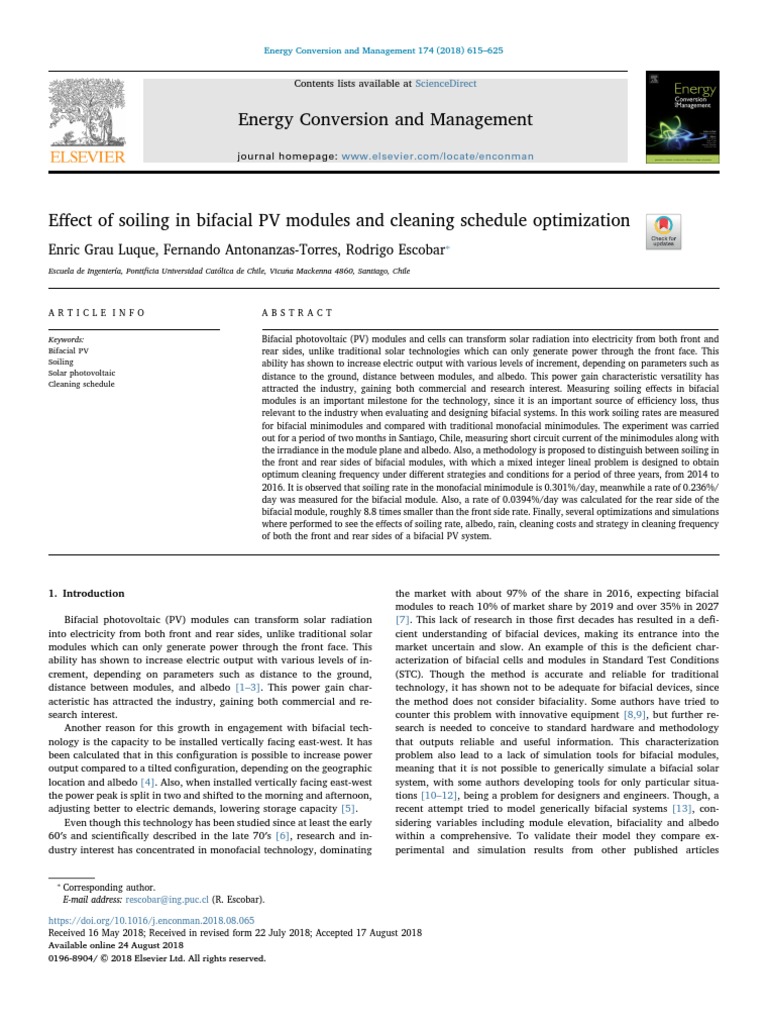 Eï - Ect of Soiling in Bifacial PV Modules and Cleaning Schedule ...