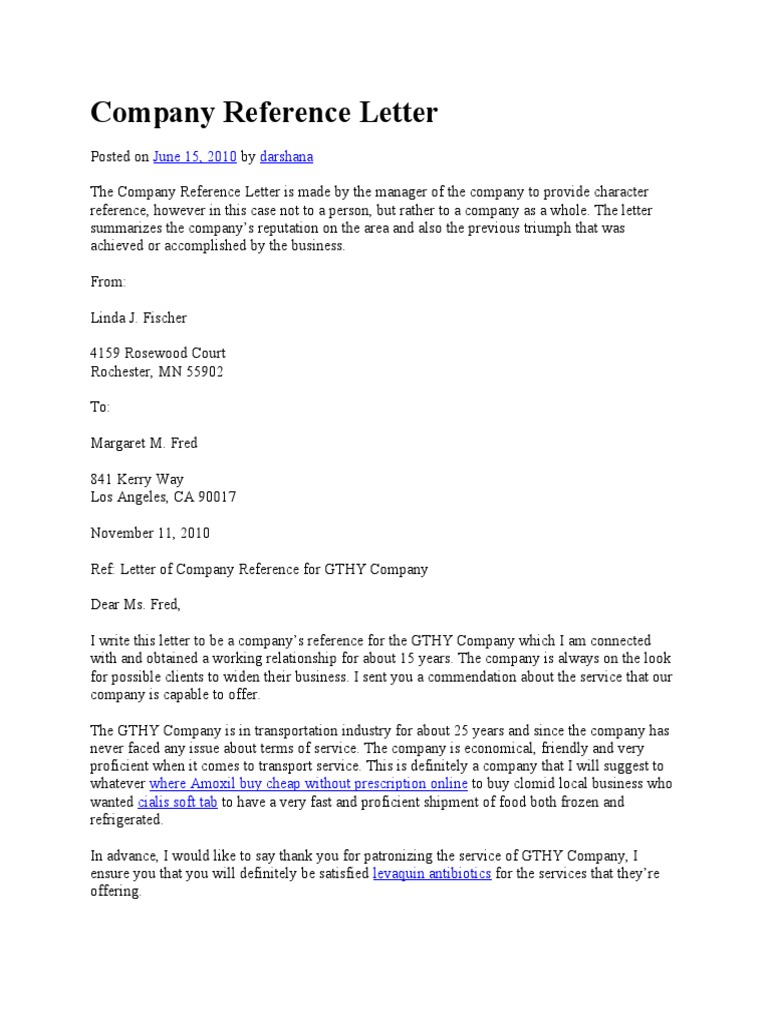 Company Reference Letter | PDF | Business | Communication