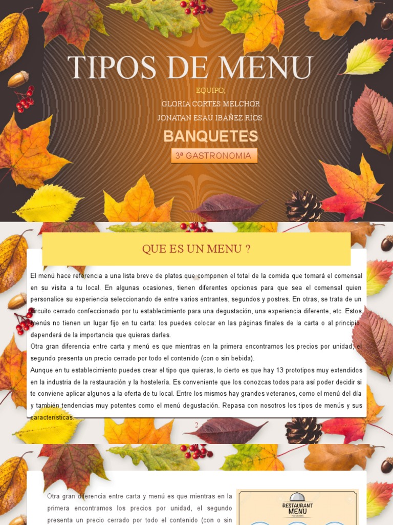 Tipos de Menu Equipo 2 | PDF | Menú | Artes culinarias