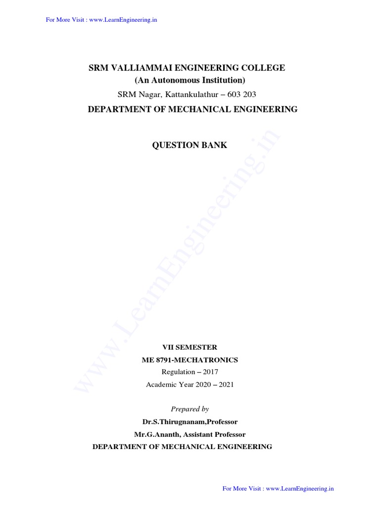 ME8791-Mechatronics-Question Bank - by WWW - LearnEngineering.in | PDF | Programmable Logic ...