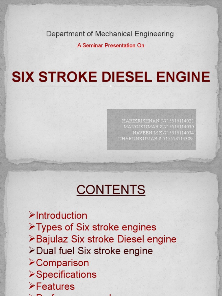 Six Stroke Diesel Engine: Department of Mechanical Engineering | PDF ...