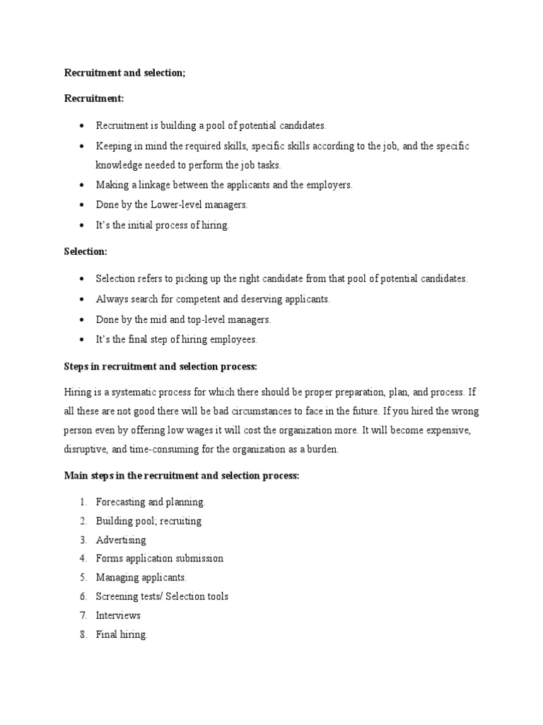 Recruitment and Selection and Step Process | PDF | Recruitment | Business