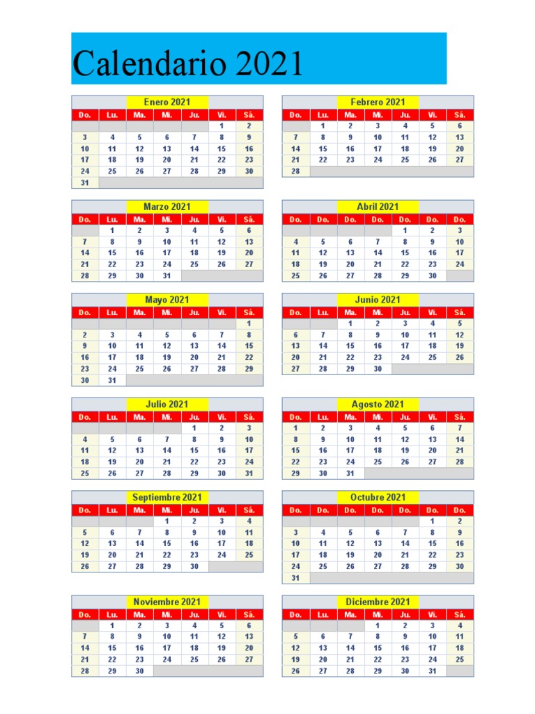 Calendario Excel 2021 ..... | PDF