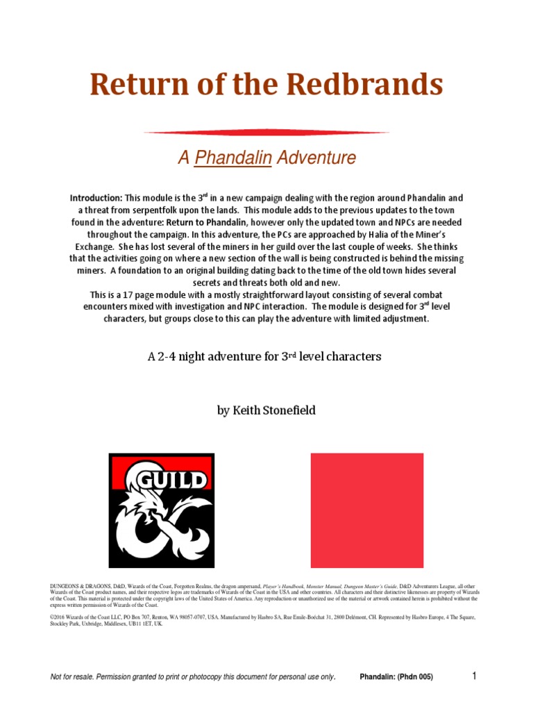 Return of The Redbrands: A Phandalin Adventure | PDF | Wizards Of The ...