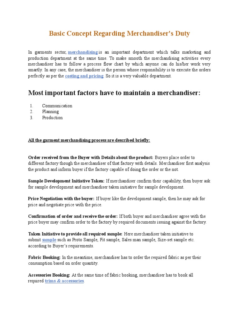 Merchandiser Job Description | PDF | Marketing | Business Economics