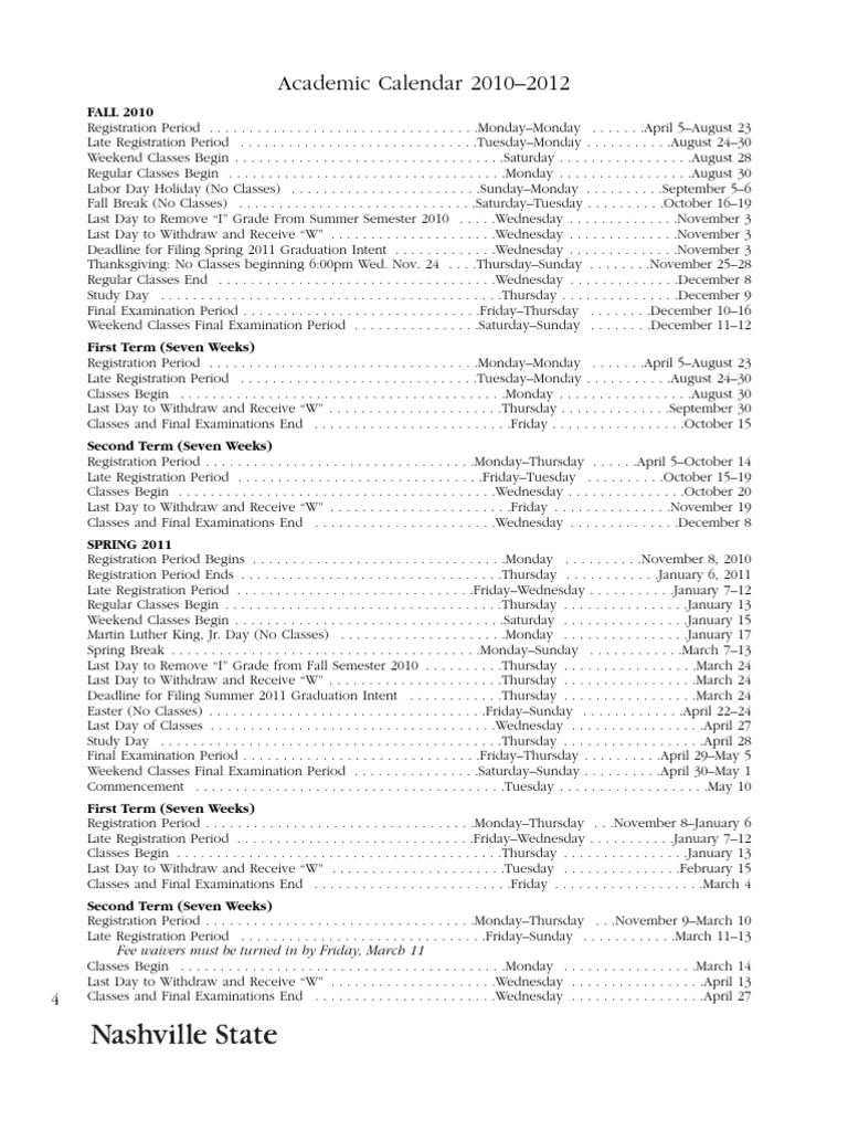 2010-2012 Academic Calendar | PDF | Workweek And Weekend | Academic Term