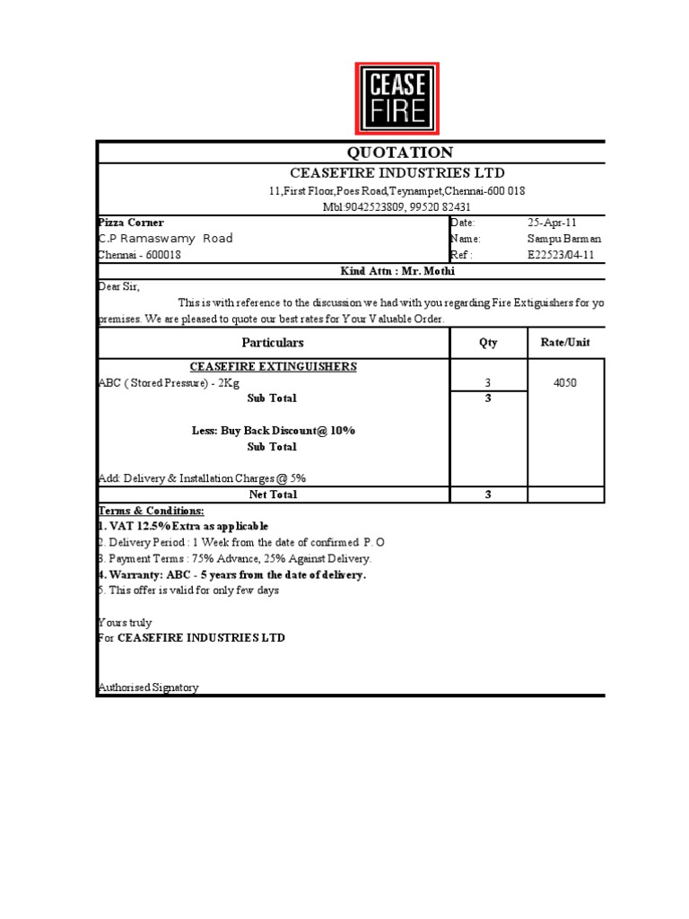 Fire Extinguisher Quotation from Ceasefire | PDF