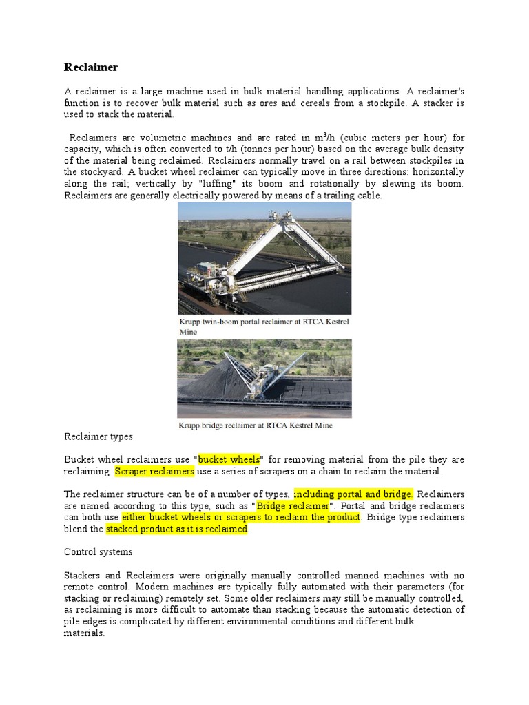 An In-Depth Look at Reclaimers: Their Functions, Types, Control Systems ...
