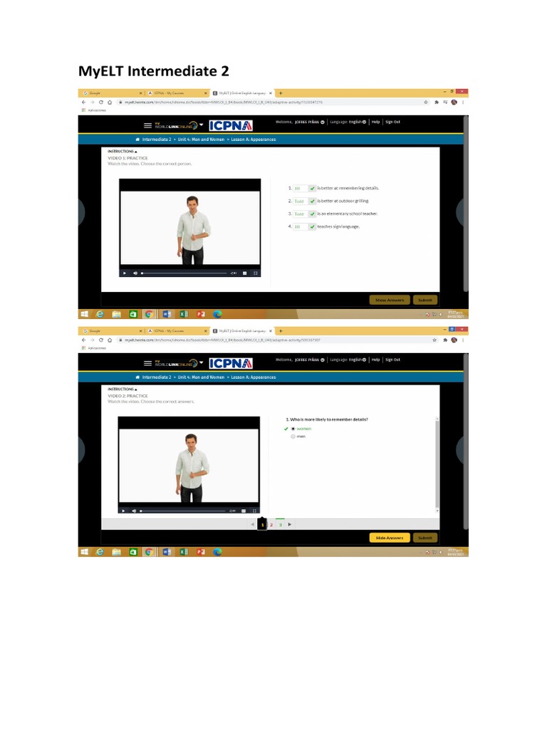MyELT Intermediate 2 Unit4 | PDF