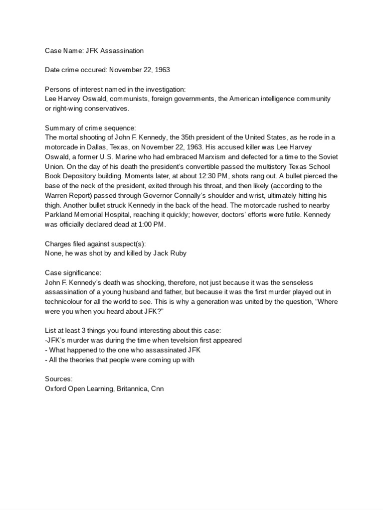(JFK) Assassination Case Study | PDF