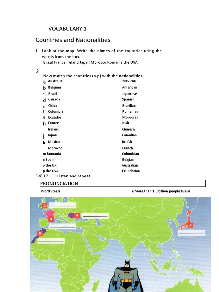 Countries and Nationalities: Vocabulary 1 | PDF | Volcano | Grammatical ...