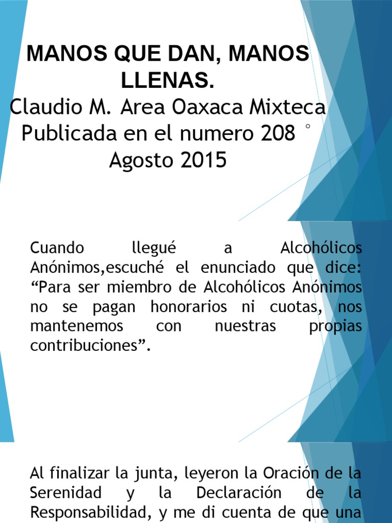 Manos que dan, manos llenas en AA | PDF | Estilo de vida