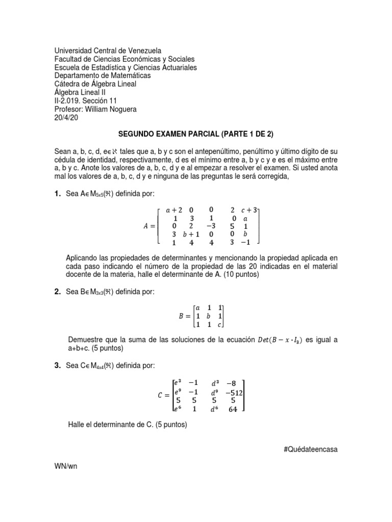 2do Parcial. Algebra Lineal I EECA UCV | PDF | Métodos y materiales de enseñanza