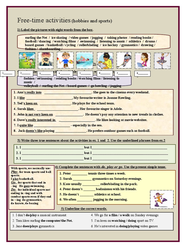 Freetime Activities Hobbies and Sports Exercises Information Gap ...