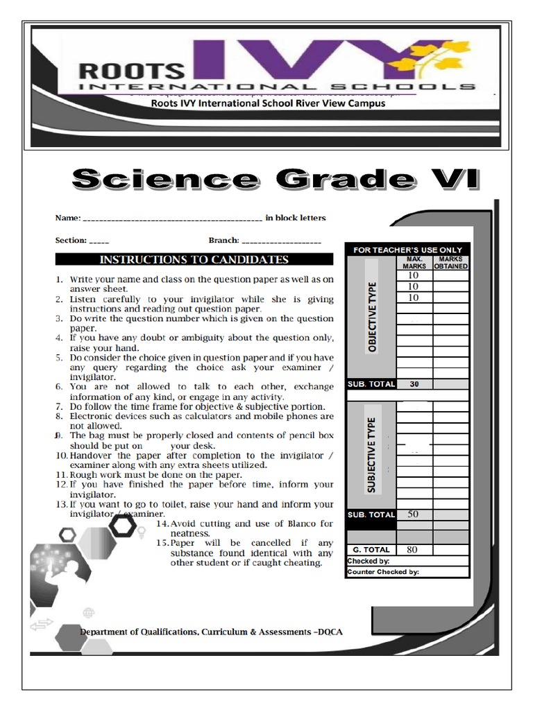 Grade 6 Science Exam Questions | PDF | Water | Electricity