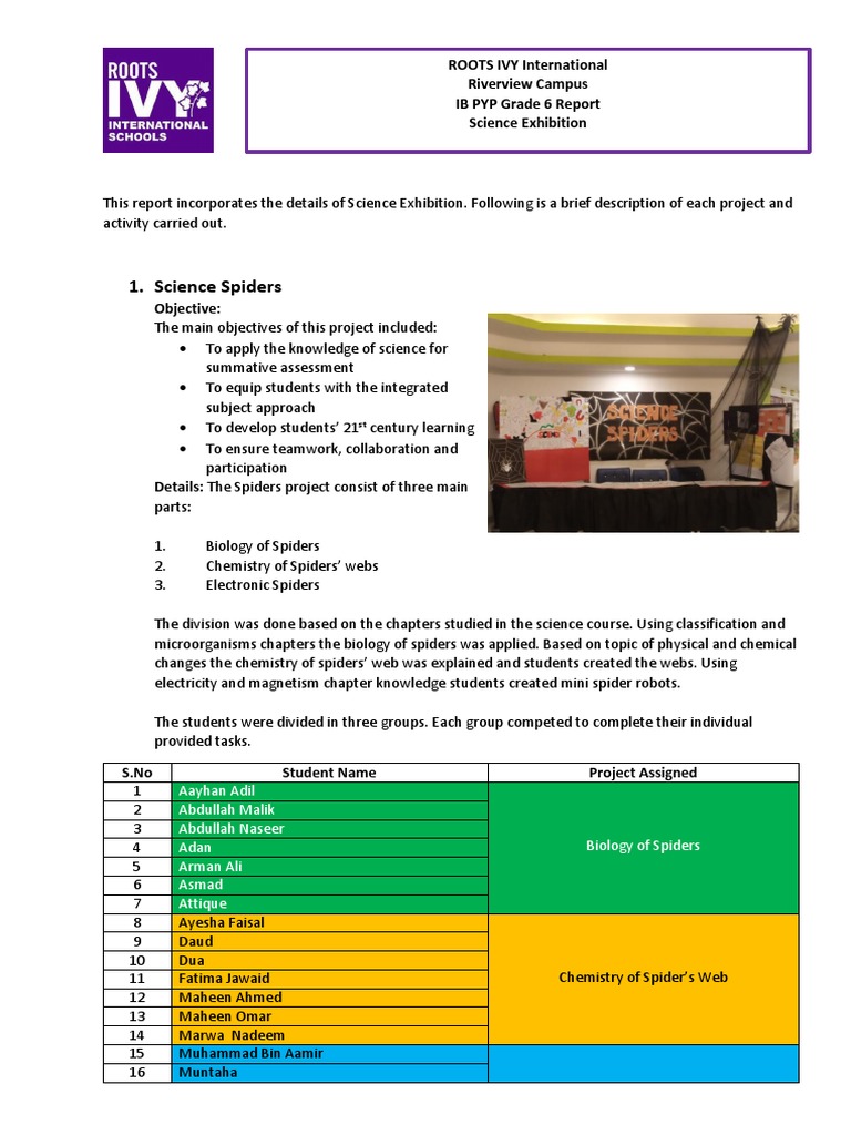 Science Spiders: ROOTS IVY International Riverview Campus IB PYP Grade ...