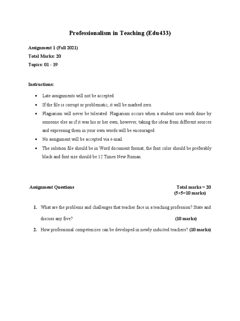 Fall 2021 - EDU433 - 1 | PDF | Rubric (Academic) | Teaching