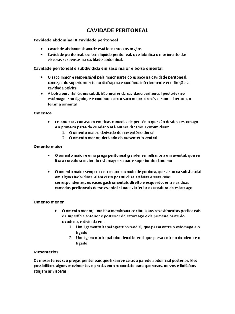 A anatomia da cavidade peritoneal e sua vascularização | PDF | Estômago ...