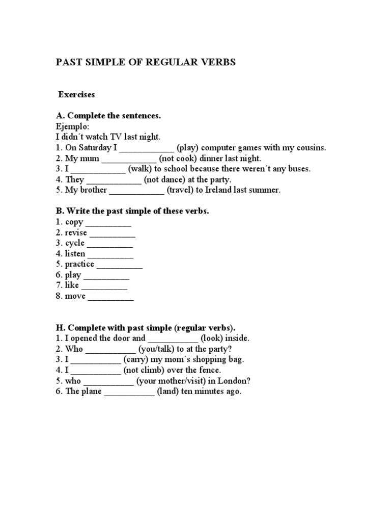 Past Simple of Regular Verbs | PDF