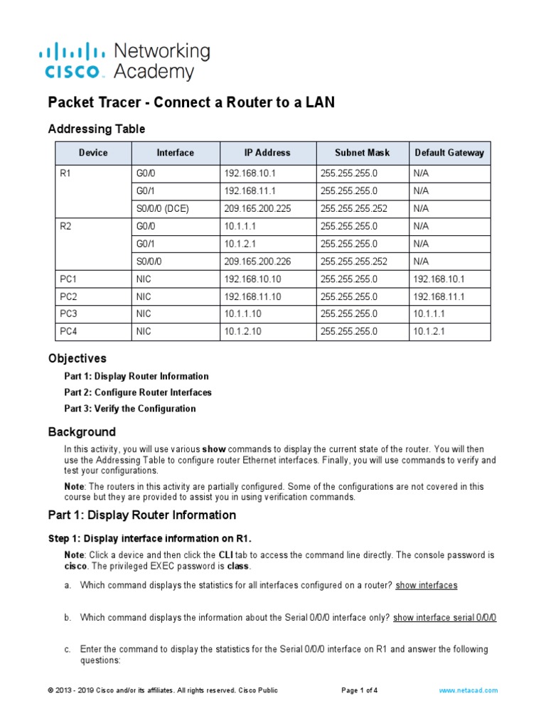 Configuring Router Interfaces and Verifying Connectivity in a Multi-Interface Network | PDF ...