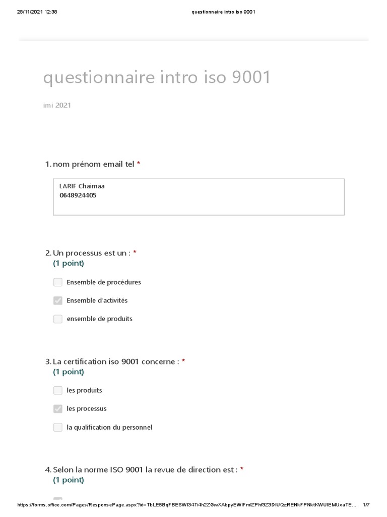 Questionnaire Intro Iso 9001 | PDF | Management de la qualité | Business