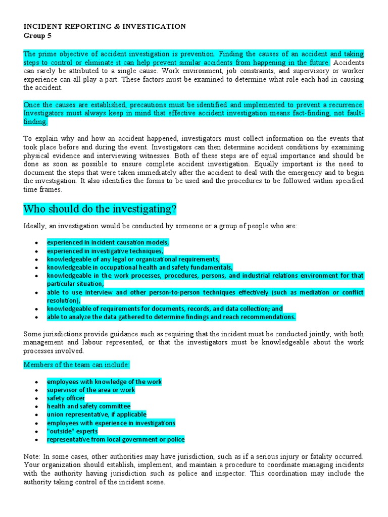 Who Should Do The Investigating?: Incident Reporting & Investigation ...