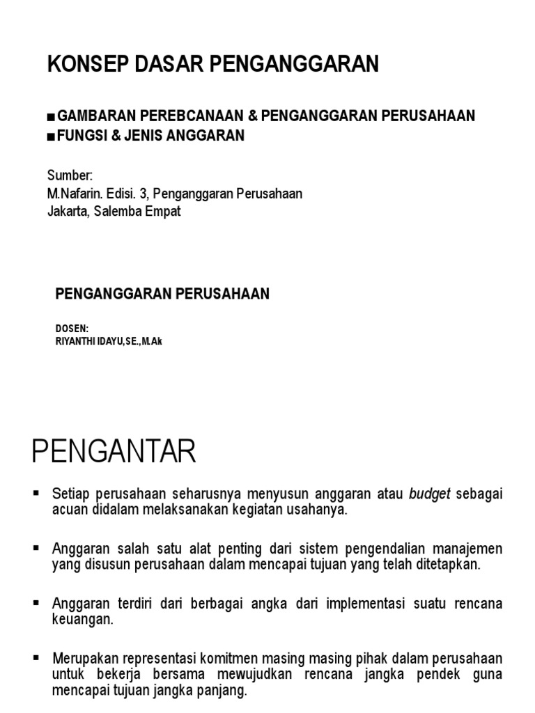 Konsep Dasar Penganggaran (Gambaran, Fungsi, Jenis) | PDF