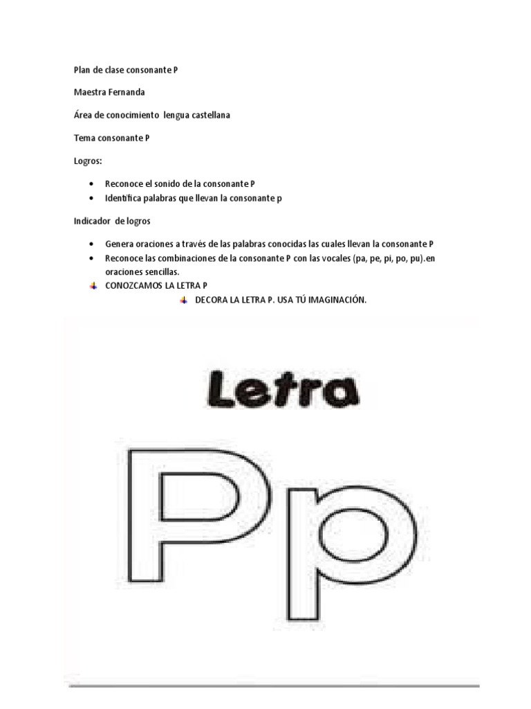 Plan de Clase Consonante P | PDF