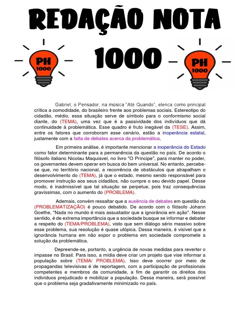 Redação Nota 1000: Crítica Social e Ação | PDF