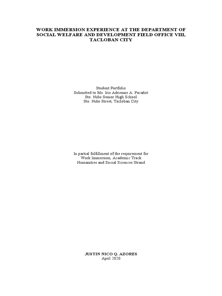 Post Work Immersion Cover Page | PDF | Social Science