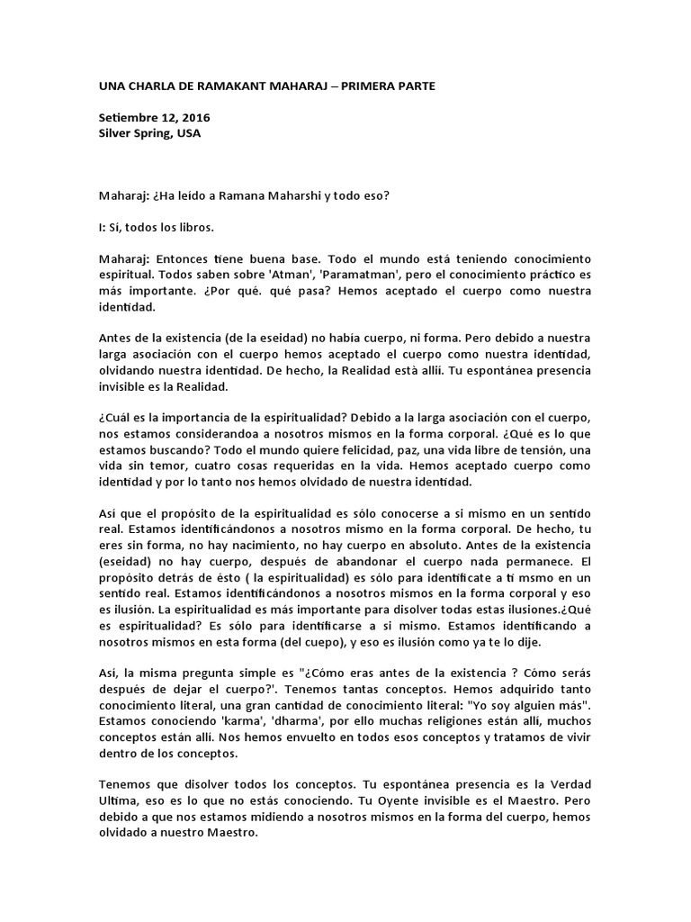 UNA CHARLA DE RAMAKANT MAHARAJ - I Parte | PDF | Mantman (hinduismo) | Yo