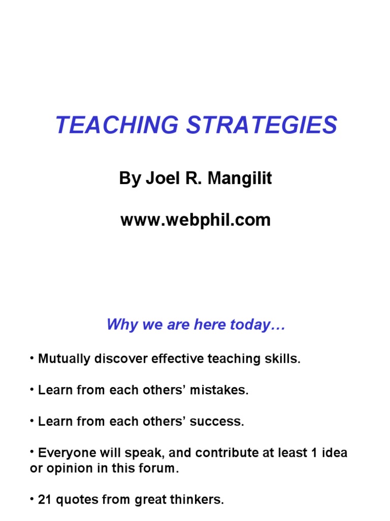 Teaching Strategies: by Joel R. Mangilit | PDF | Teachers | Learning