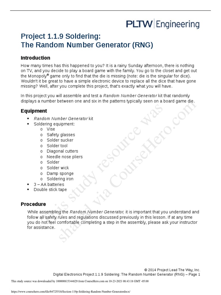 This Study Resource Was: Project 1.1.9 Soldering: The Random Number ...