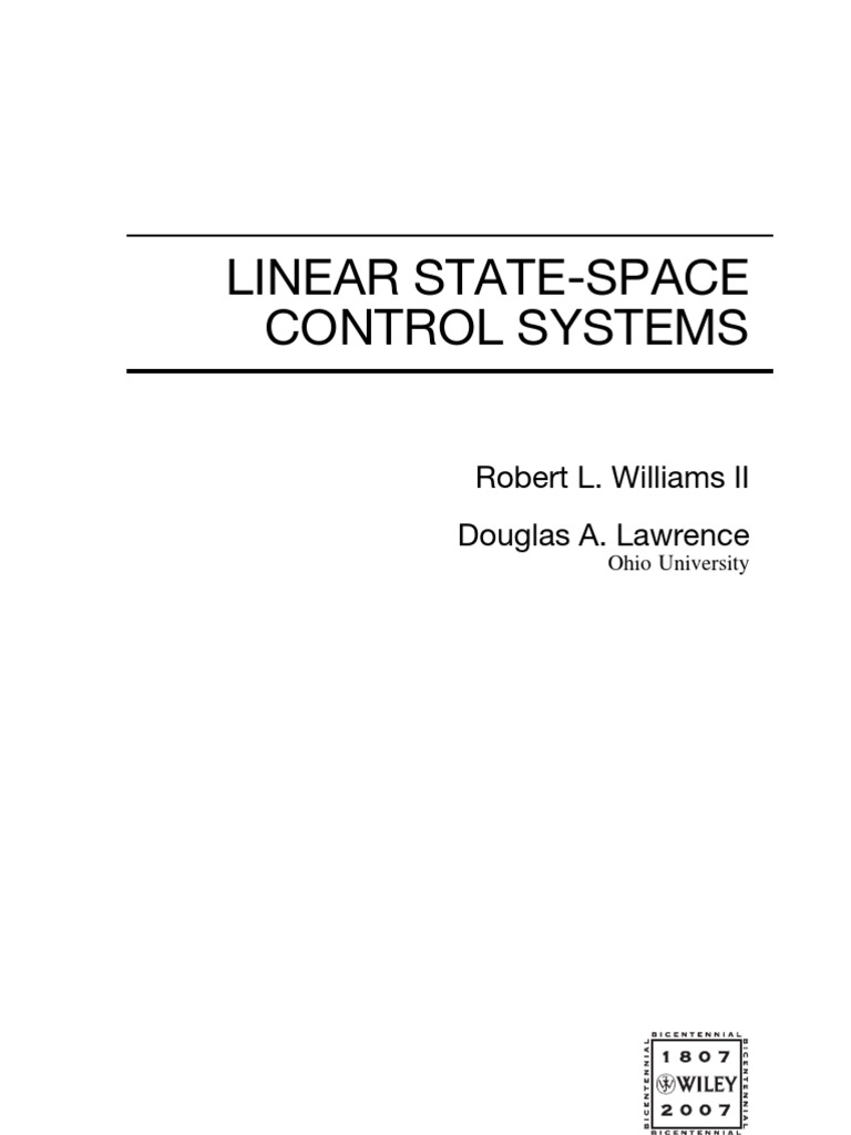 Linear State Space Control Systems | PDF | Control Theory | Linear Algebra