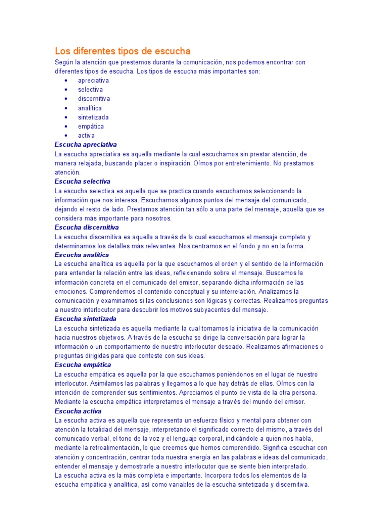 Tipos de Escucha 1 | PDF | Comunicación | Información