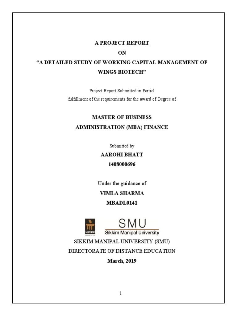 A Project Report ON "A Detailed Study of Working Capital Management of ...