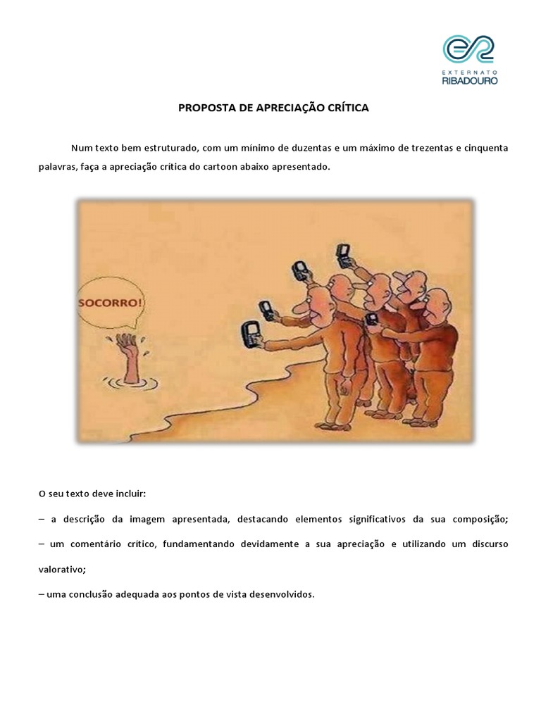 Proposta de Apreciação Crítica Com Modelo de Correção - Cartoon - Redes ...