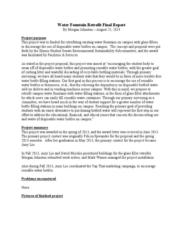 Water Fountain Retrofit Final Report | PDF | Natural Environment ...